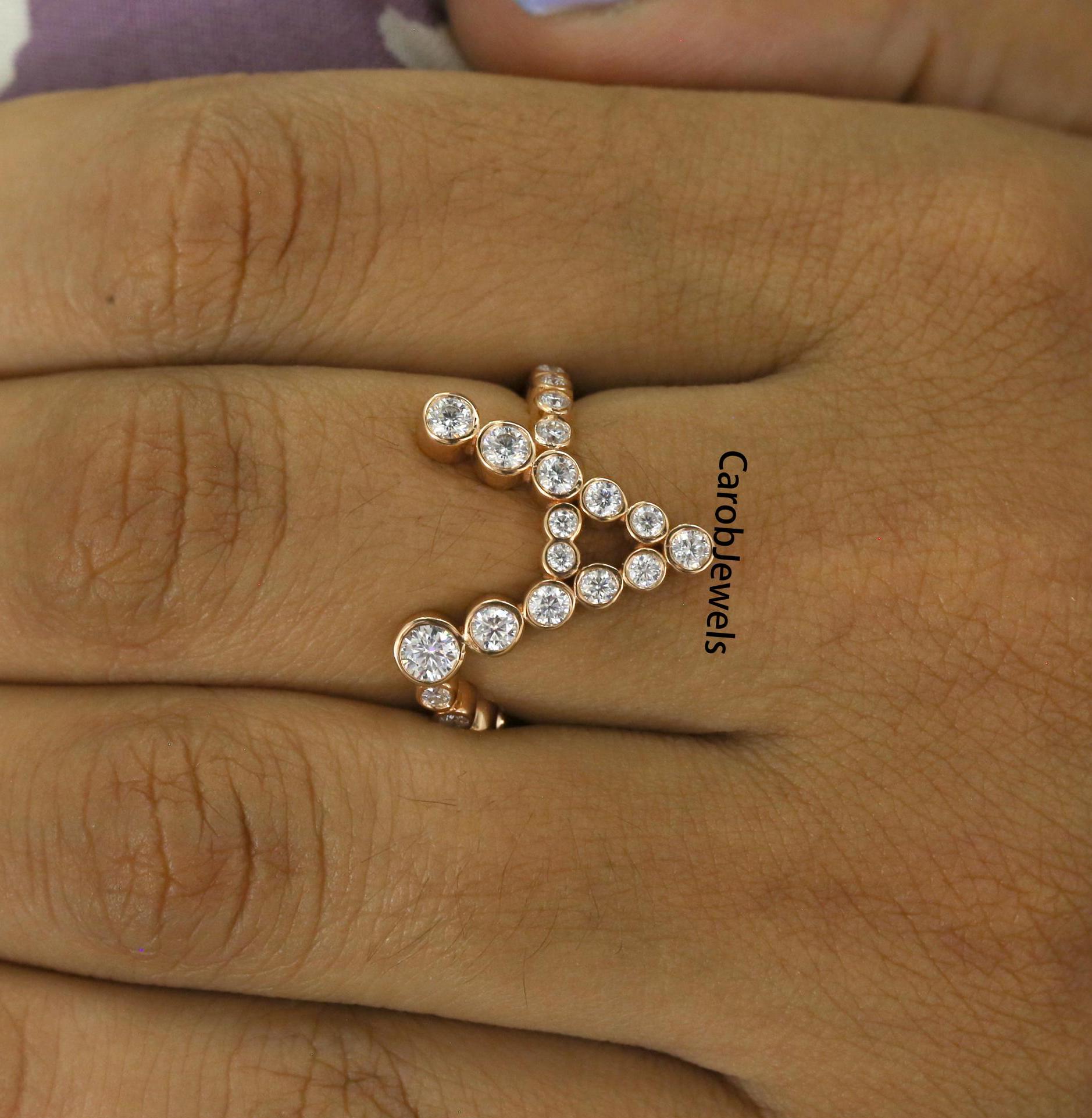 Round Cut Moissanite Engagement Ring, Bezel Set Moissanite Diamond ...
