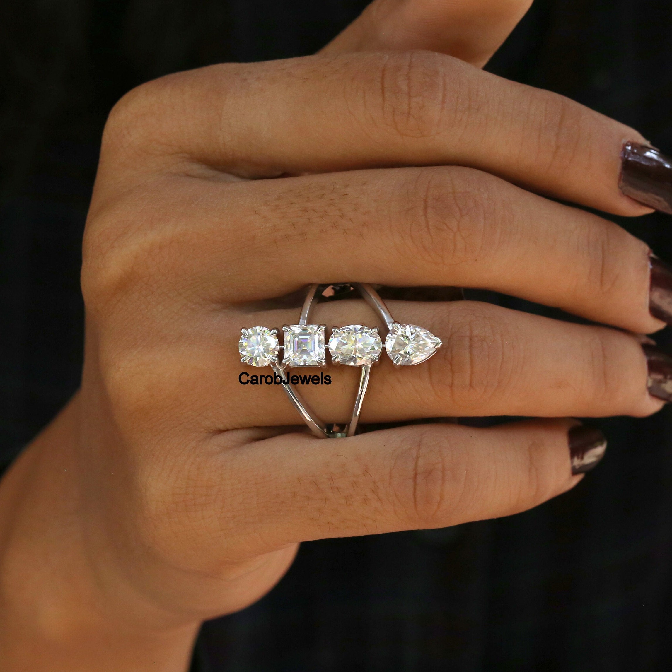 Four Stone Set Bypass and Made Split Shank Engagement Ring, 4.6 TCW ...
