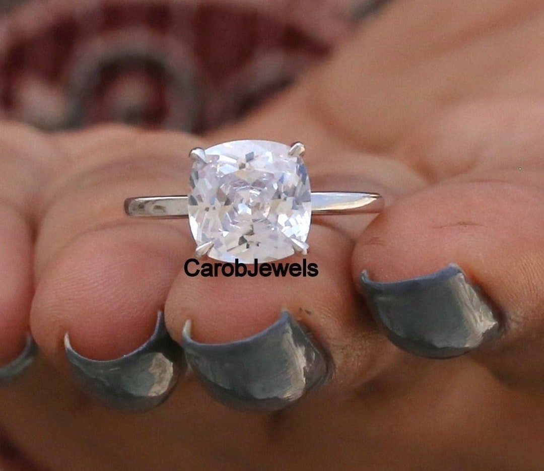 Cushion Cut Solitaire Ring is Beautiful, Solid 18k White Gold Promise ...