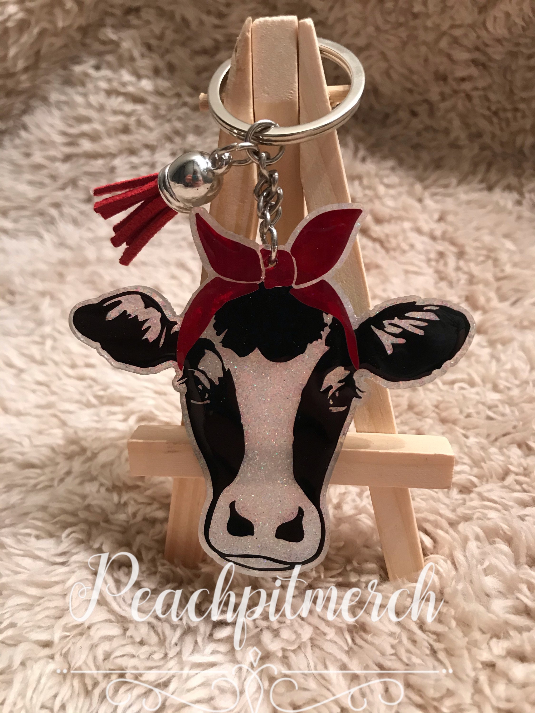 Cow Keychain Keychains Farm Keychain Cows Glitter - Etsy