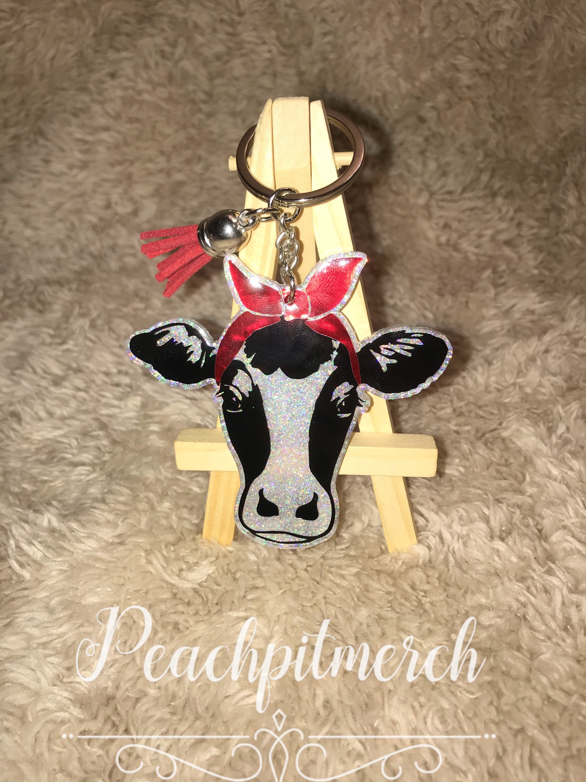 Cow Keychain Keychains Farm Keychain Cows Glitter - Etsy