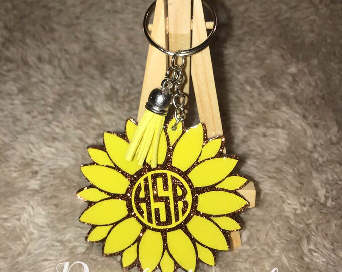 Sunflower Keychain, Glitter Keychain, Keychain, Sparkle Keychain ...