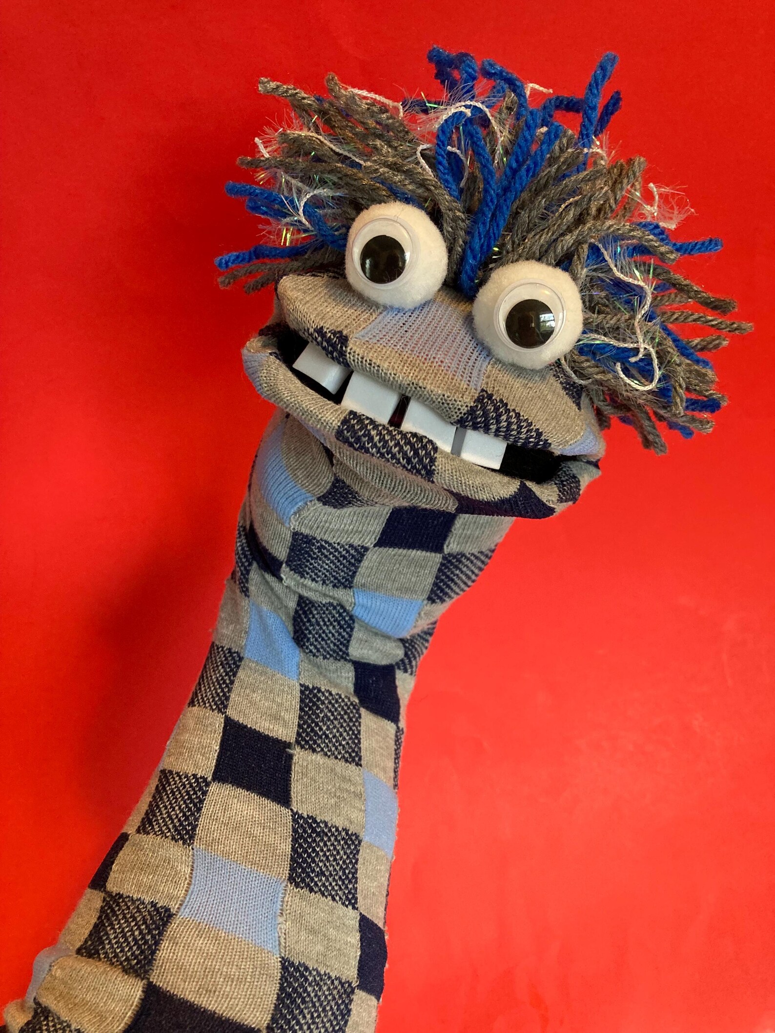 Squares in Blue Sock Puppet - Etsy