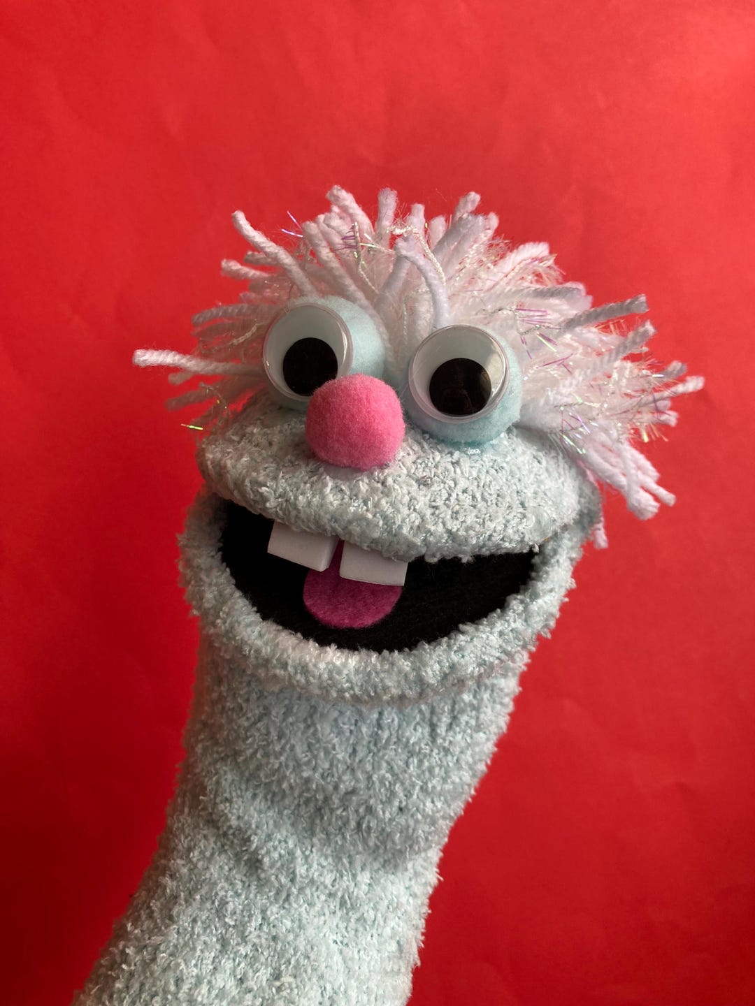 Fuzzy Teal Sock Puppet - Etsy