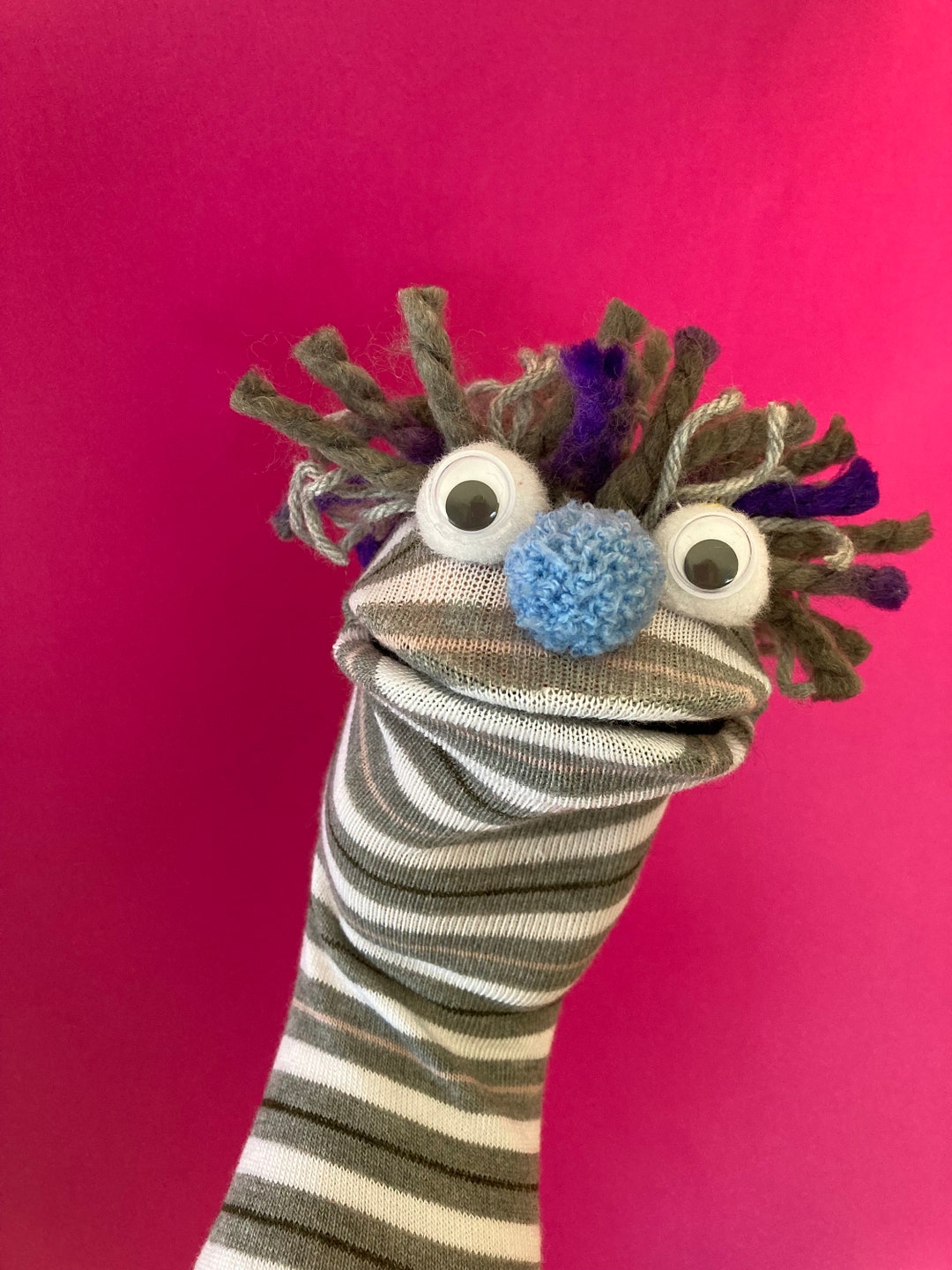 Goofy Grey Stripes Sock Puppet - Etsy