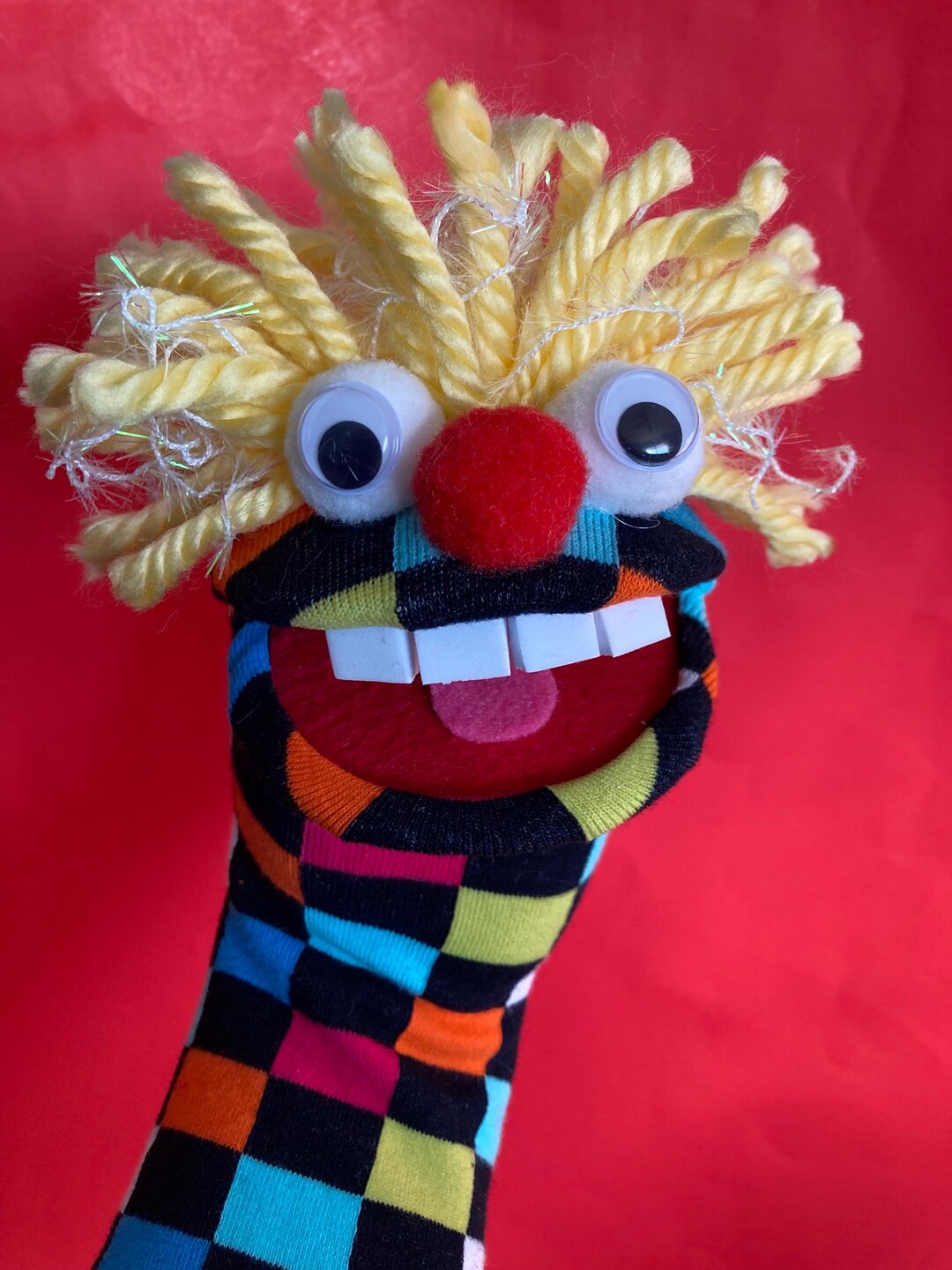 Vibrant Squares Sock Puppet - Etsy
