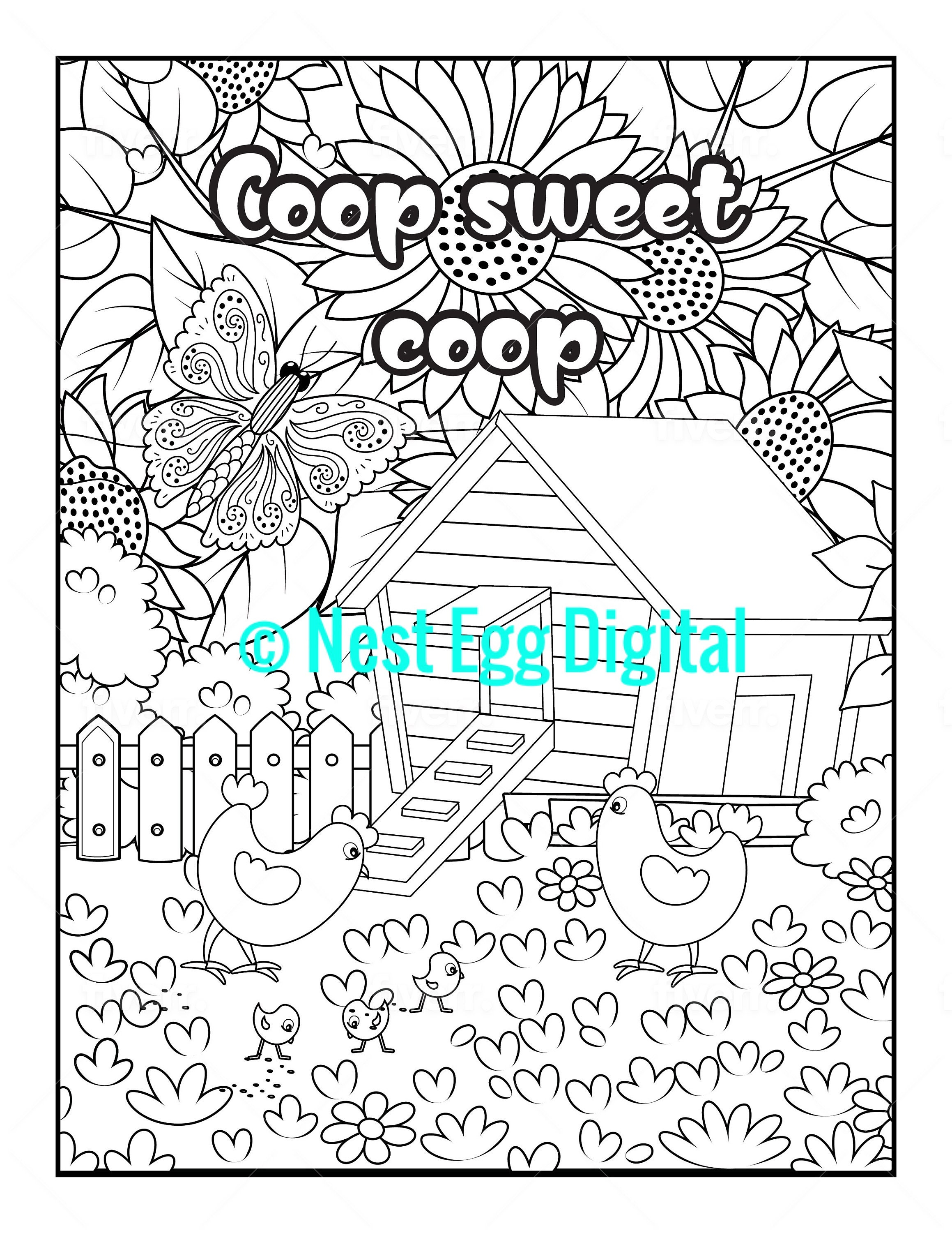 Coop Sweet Coop Kids Adult Coloring Page - Illustration - Instant ...