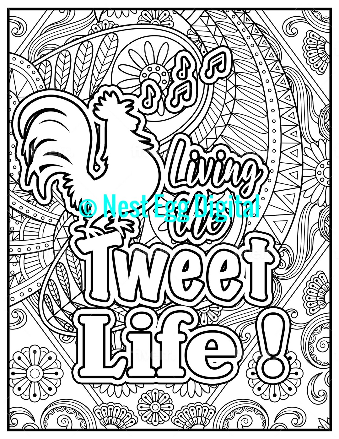 Living the Tweet Life Adult Coloring Page Illustration - Instant ...