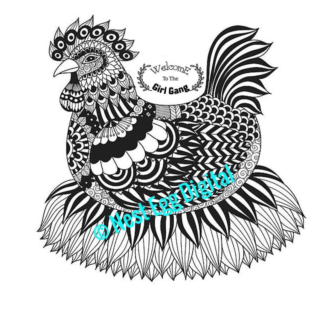 Girl Gang Chicken Adult Coloring Page-illustration - Instant Download ...