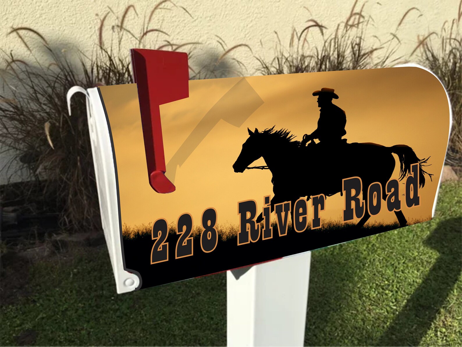 Cowboy at Dusk Silhouette Mailbox Cover W/free Shipping Magnetic or Non ...