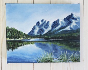Grey Landscape Painting Blue Mountain Canvas Painting White - Etsy