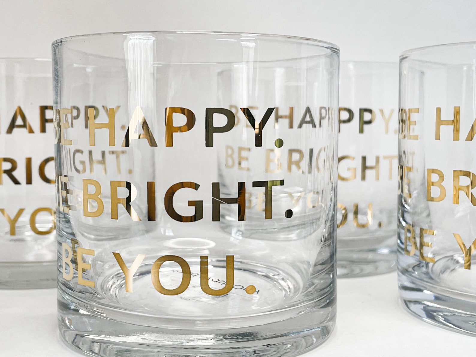 Handblown Glassware - Low Ball Glass With Gold Lettering - Set of 4 ...