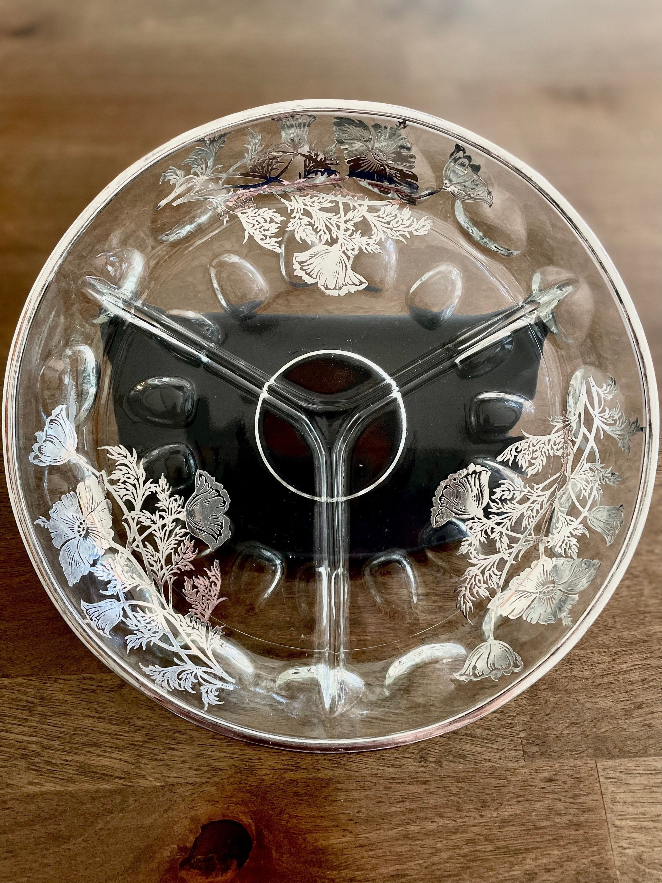 Vintage Glass, Relish Dish - Flanders Silver City, Poppy Flowers ...
