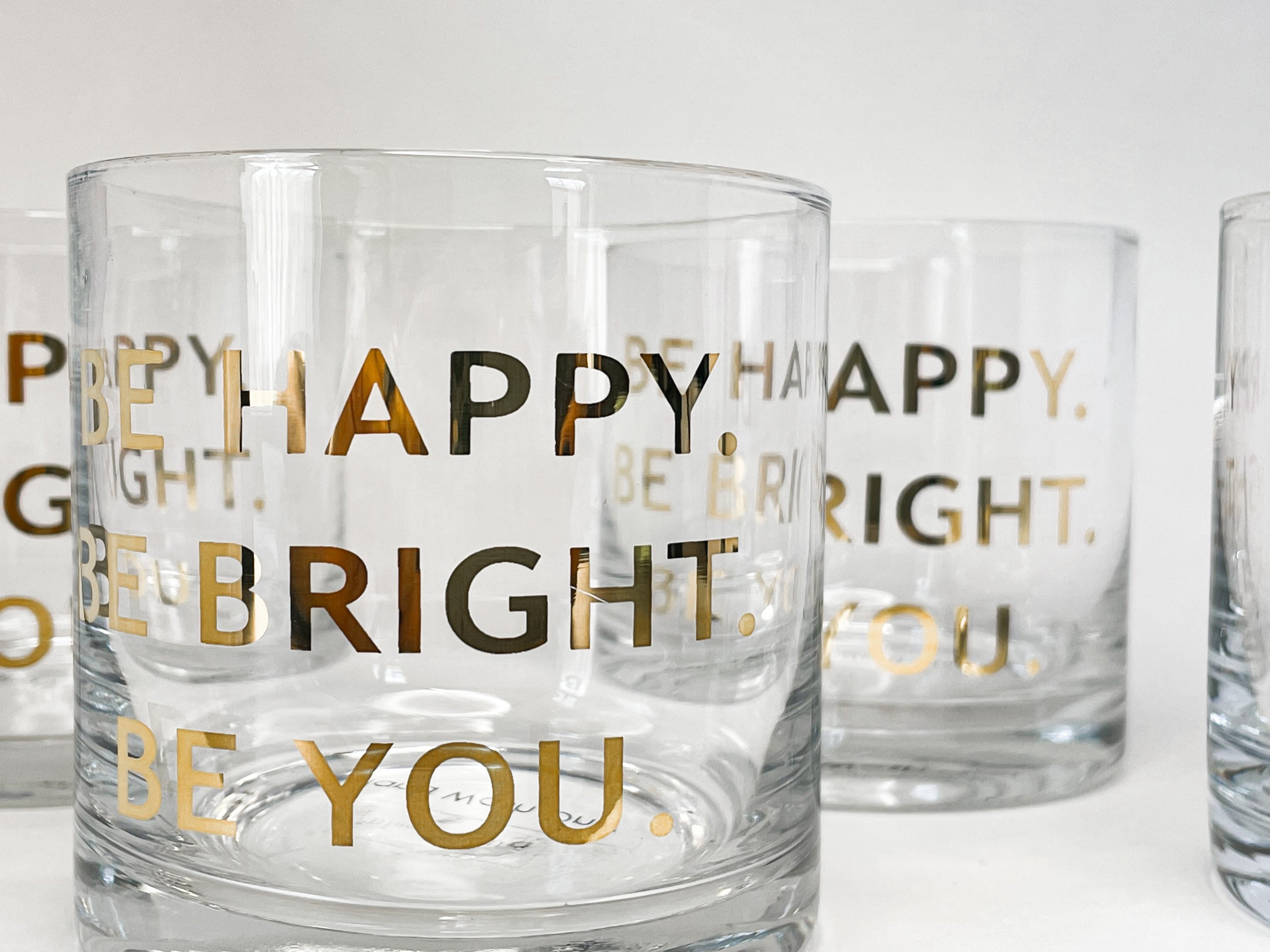 Handblown Glassware - Low Ball Glass With Gold Lettering - Set of 4 ...