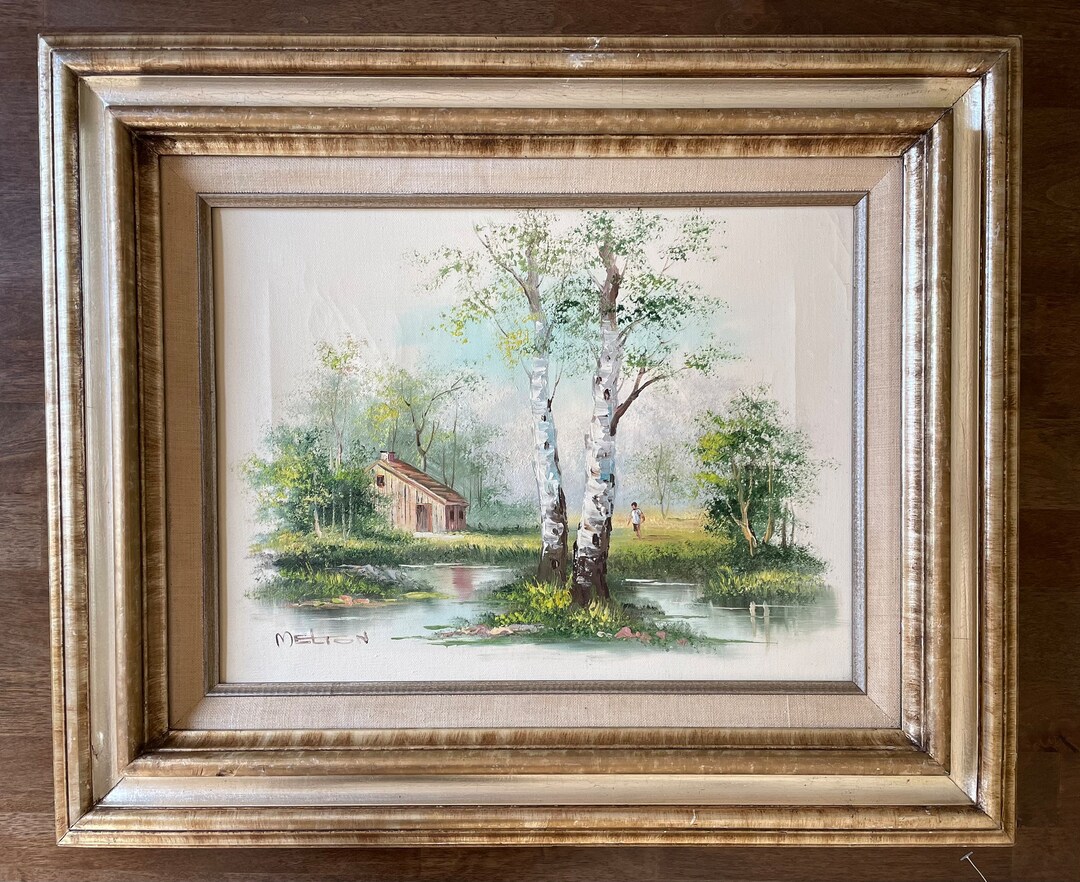 Vintage Landscape Oil on Canvas Original Painting Signed MELTON artist ...