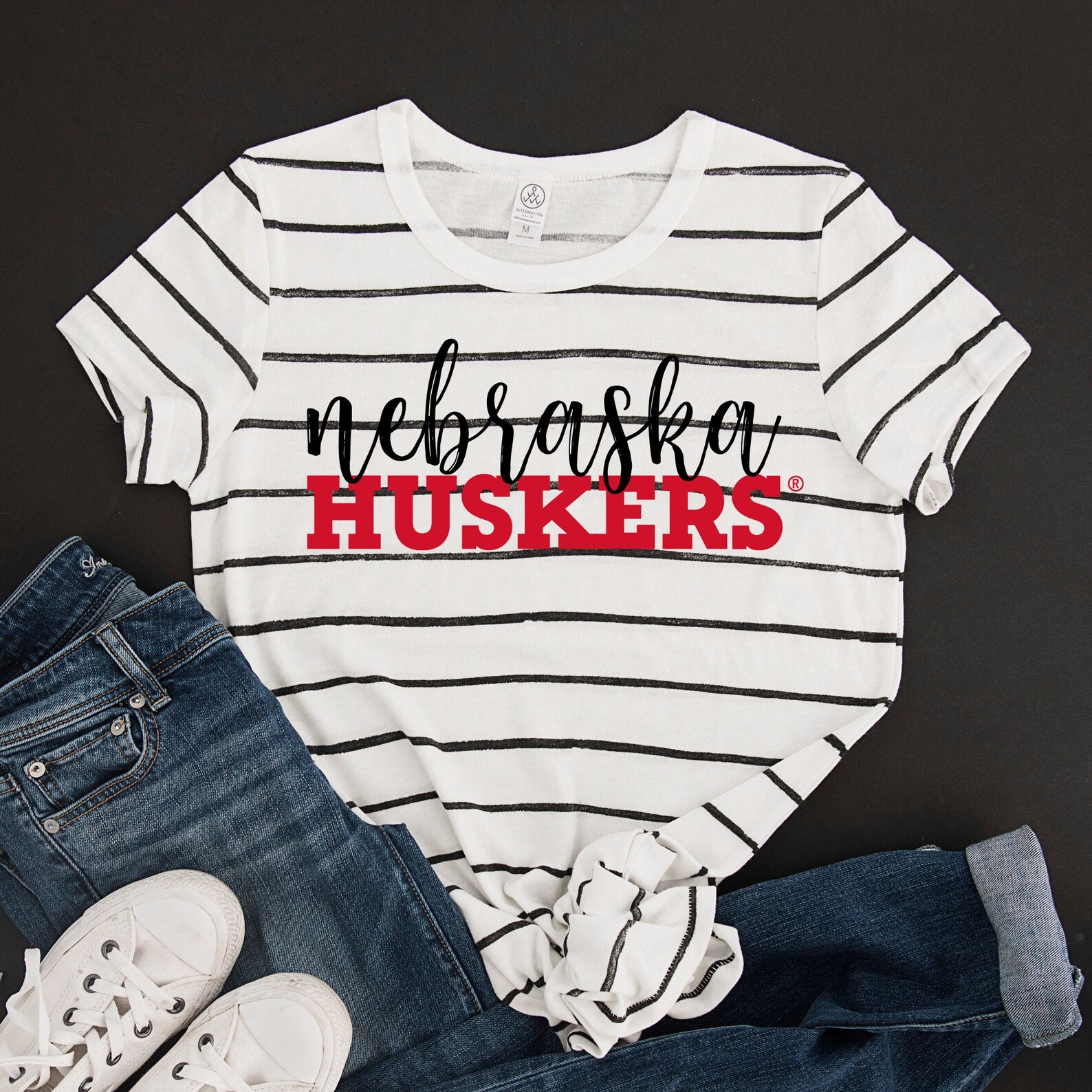 Nebraska Huskers Striped Tee Nebraska Huskers Shirt | Etsy