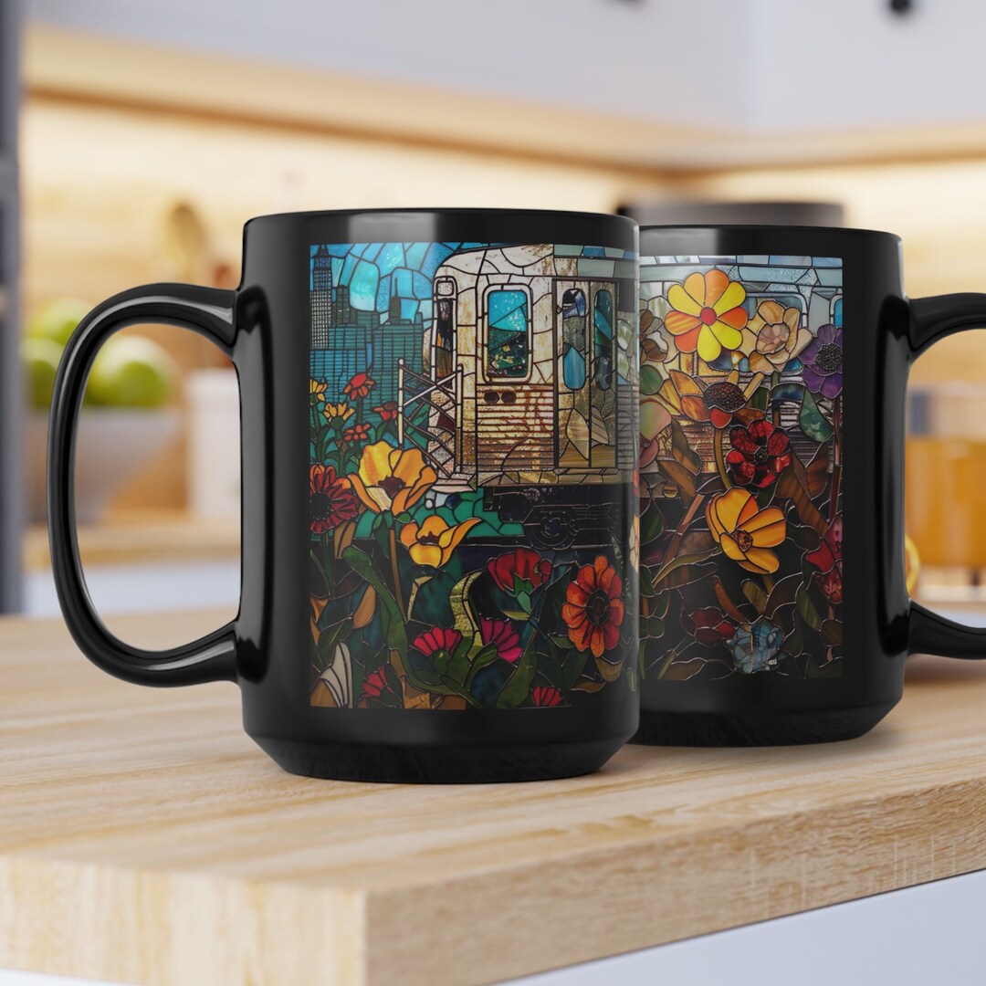 Stained Glass Print NYC Subway Ceramic Mug, Wildflower Art Coffee Mug ...