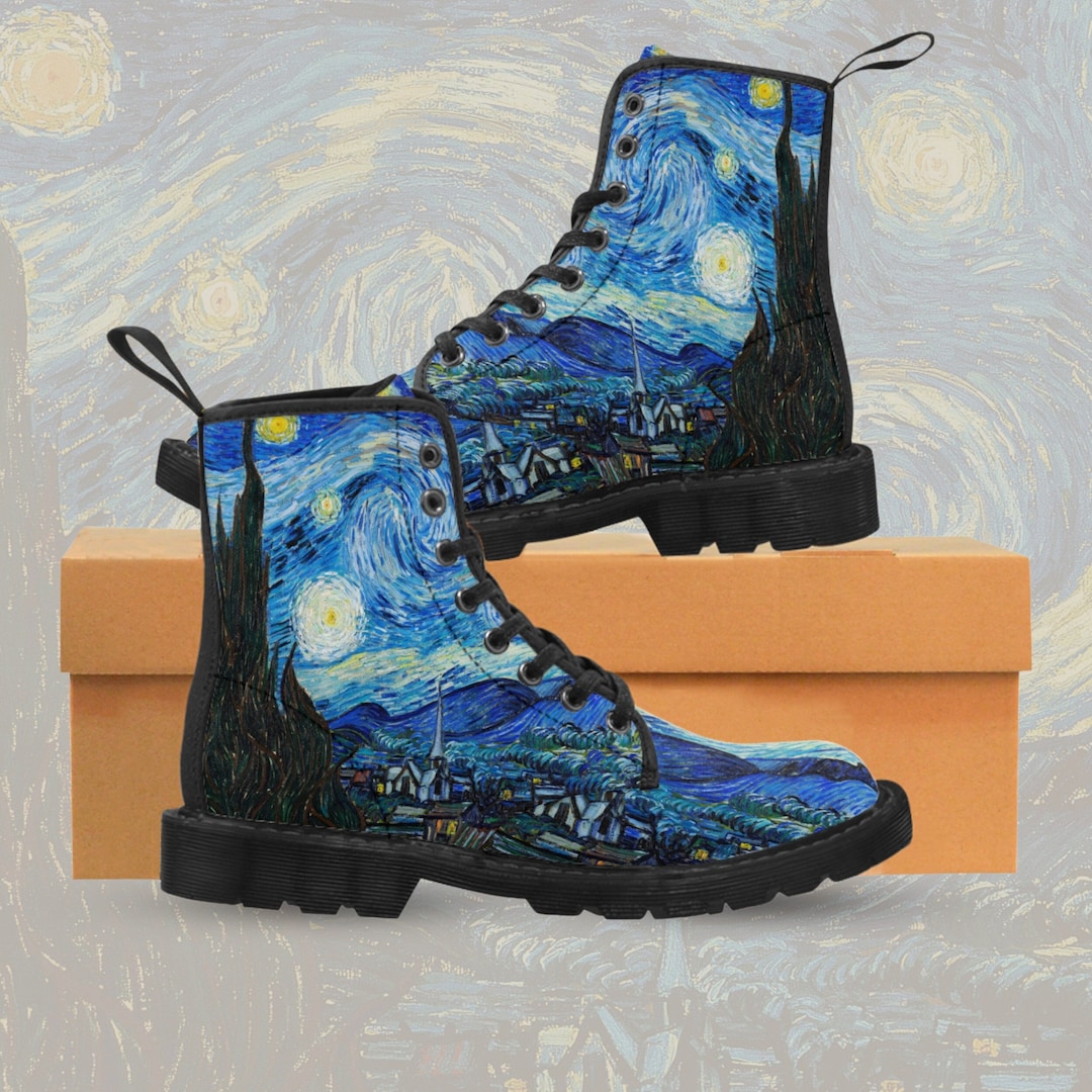 Starry Night Van Gogh Boots Famous Paintings Canvas Boots, Van Gogh ...