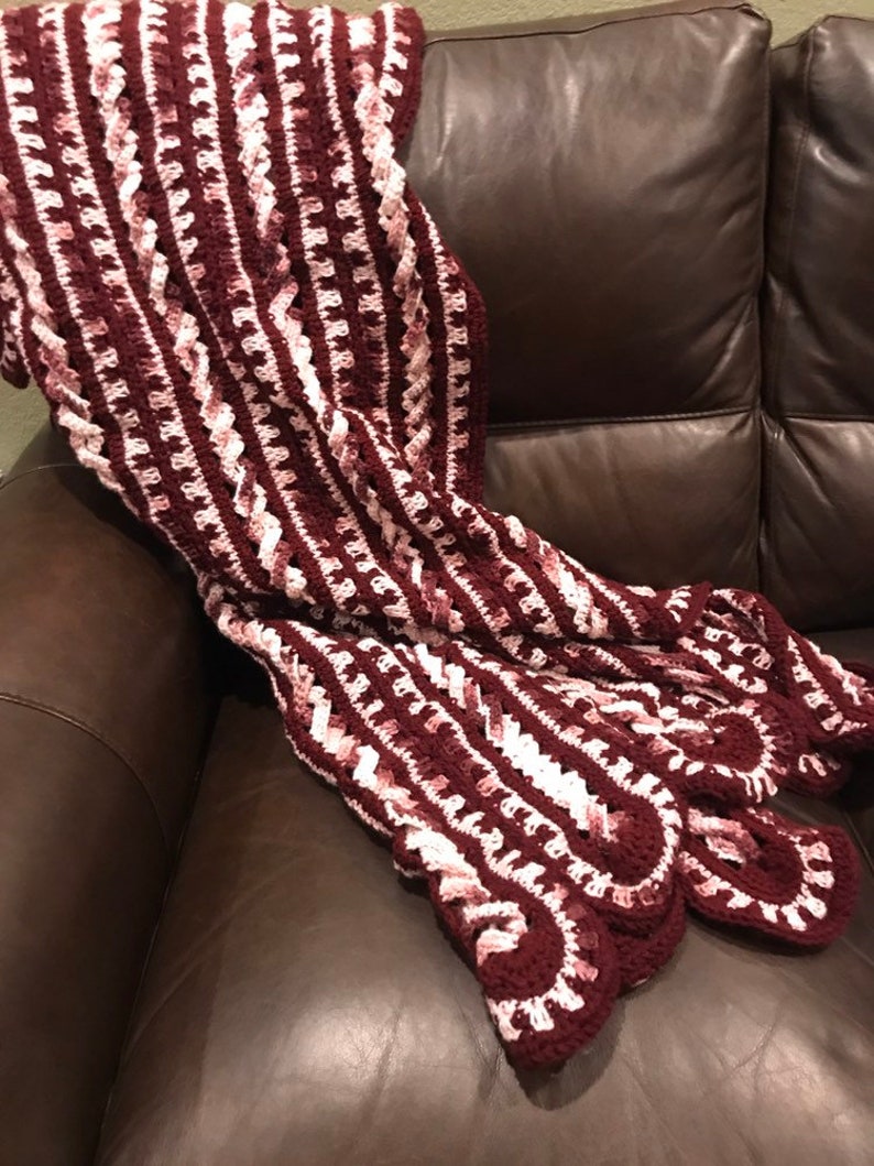Stripped Maroon Afghan - Etsy