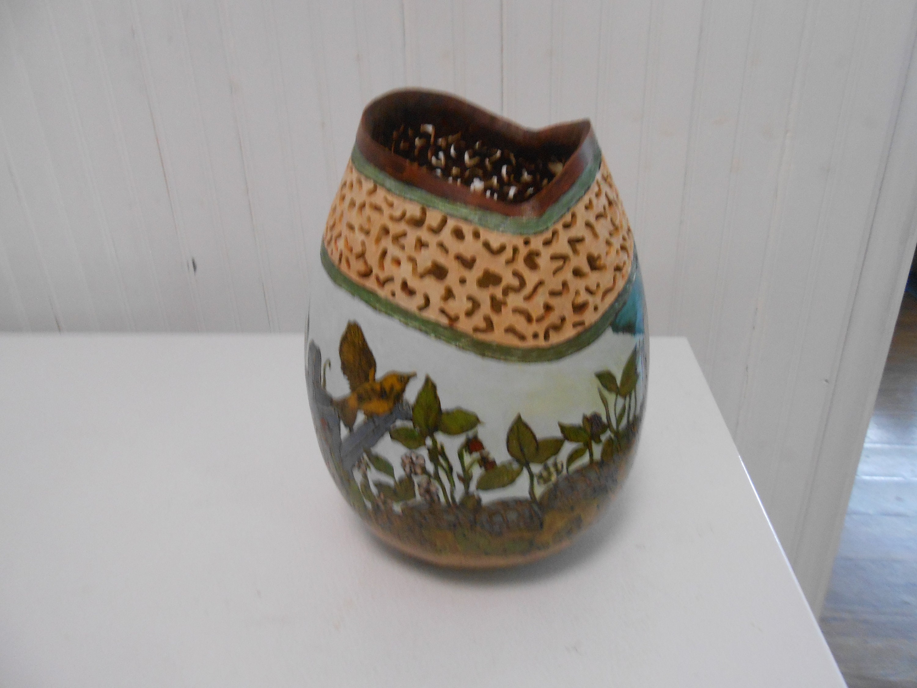 Spring Flower Garden Art Gourd With Bunnies Animals Birds OOAK Wood ...
