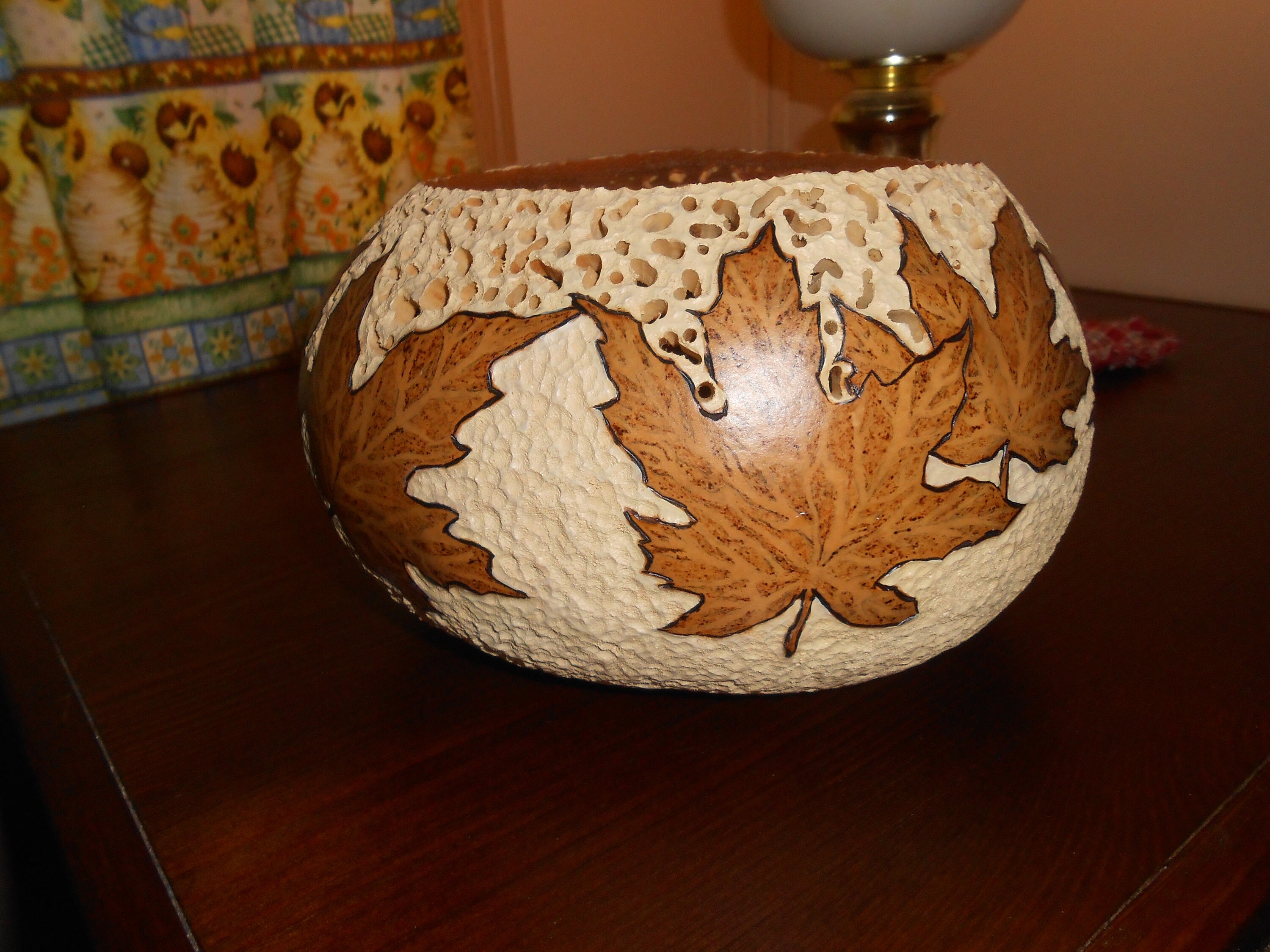 Leaves Art Gourd Bowl Wood Burned Carved Filigree Carving OOAK - Etsy