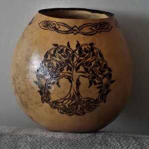Tree of Life Woodburned Pyrography Woodburning Gourd Natural Coloring ...