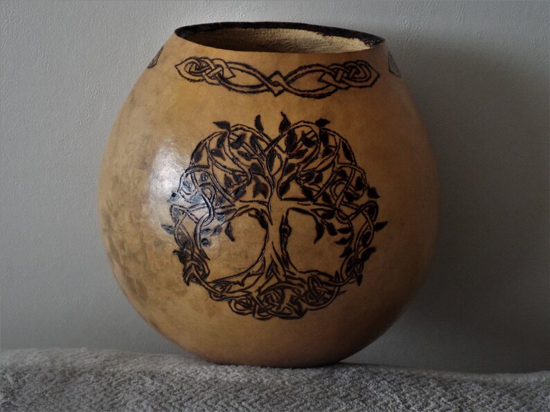 Tree of Life Woodburned Pyrography Woodburning Gourd Natural Coloring ...
