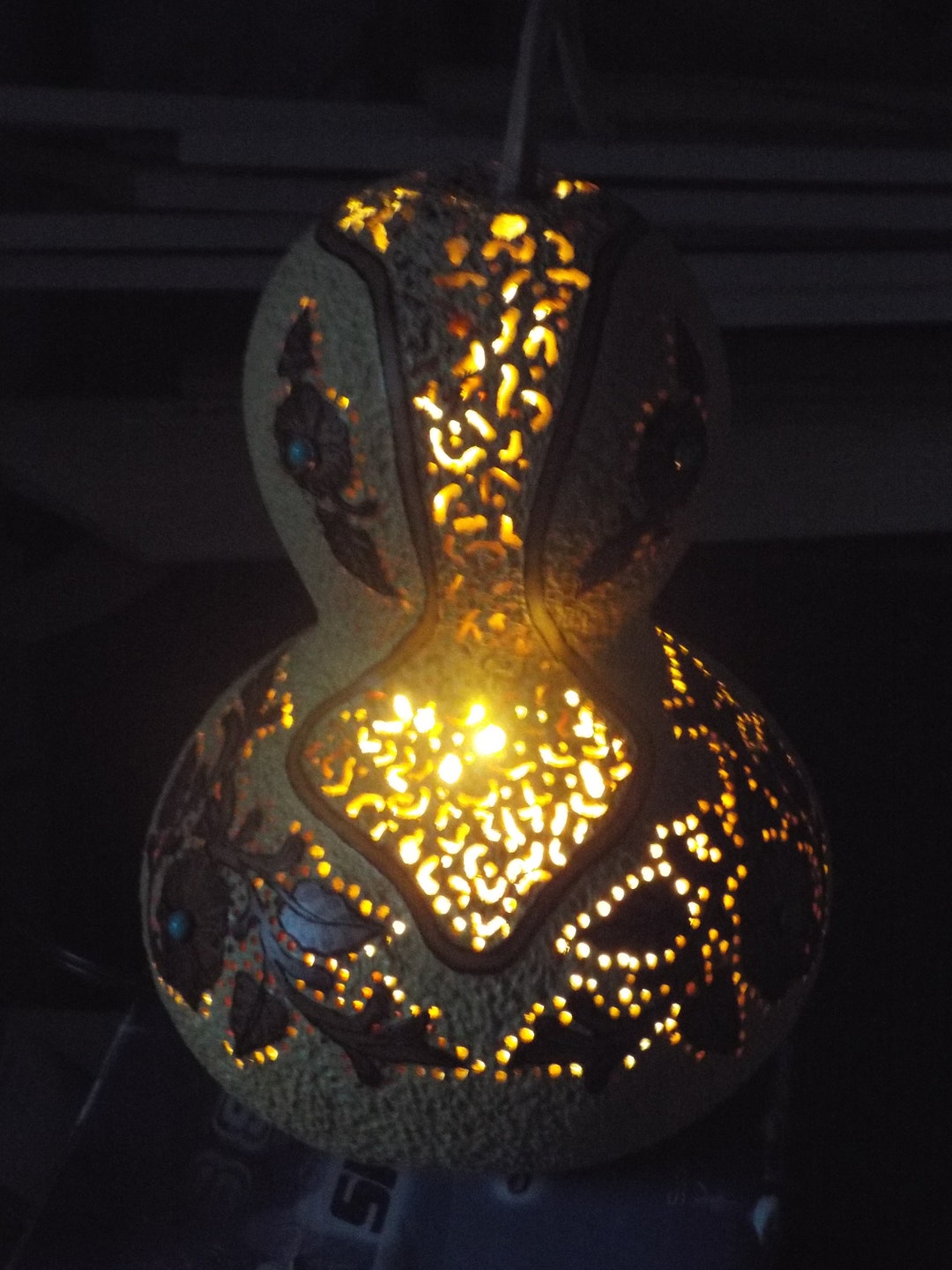 Luminary Art Gourd Stippled Carved Dyed Painted OOAK Unique Turquoise ...