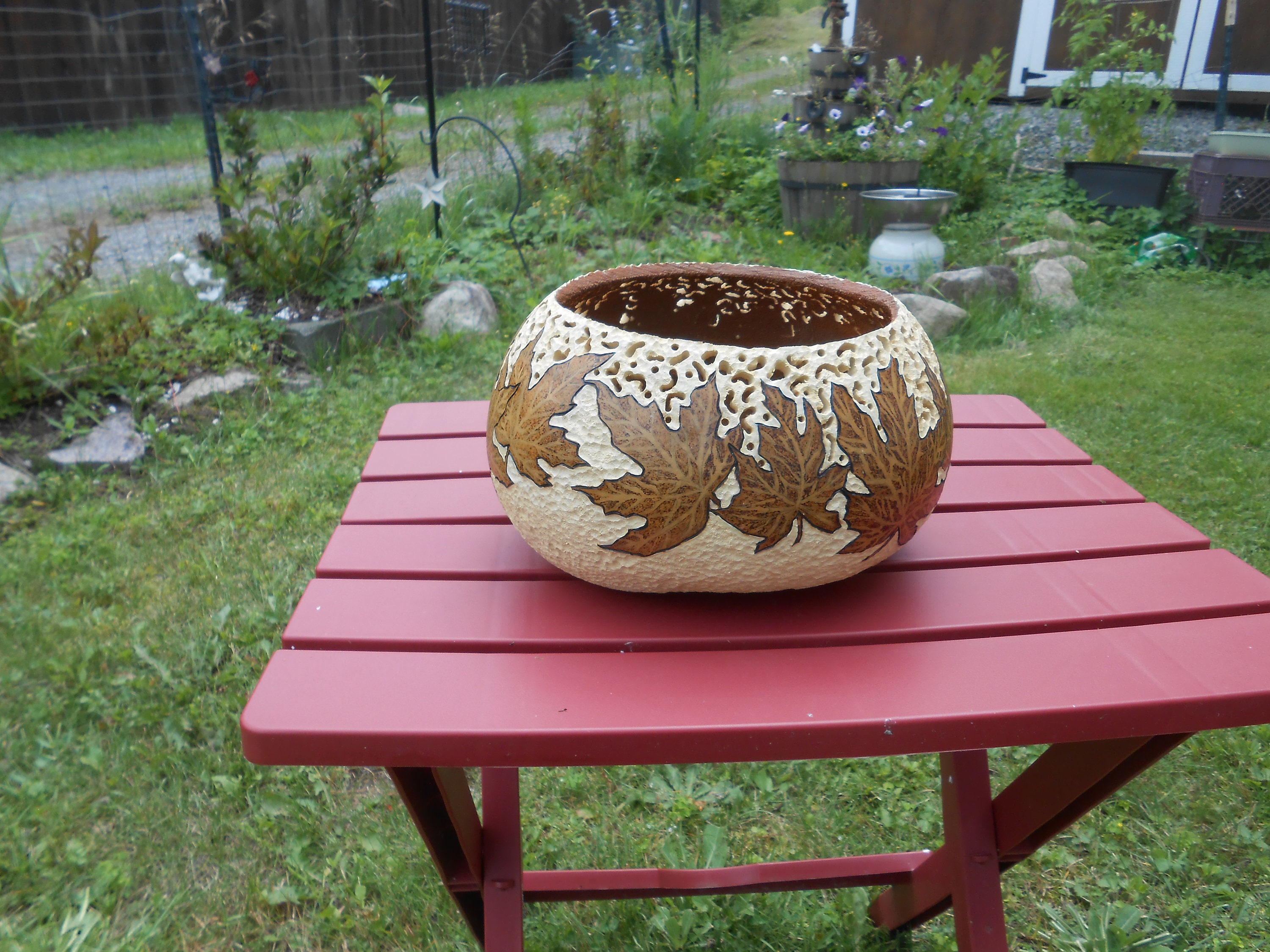 Leaves Art Gourd Bowl Wood Burned Carved Filigree Carving OOAK - Etsy