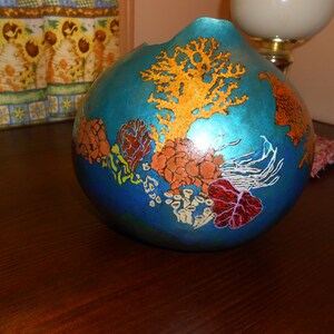 Coral Reef Art Gourd Metallic Paints Dyes OOAK Carved Stippled Sea Life ...