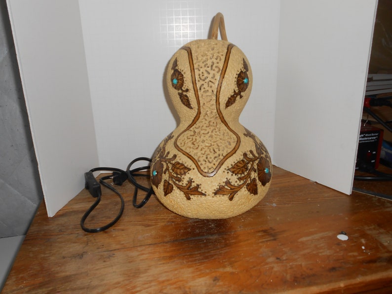 Luminary Art Gourd Stippled Carved Dyed Painted OOAK Unique Turquoise ...