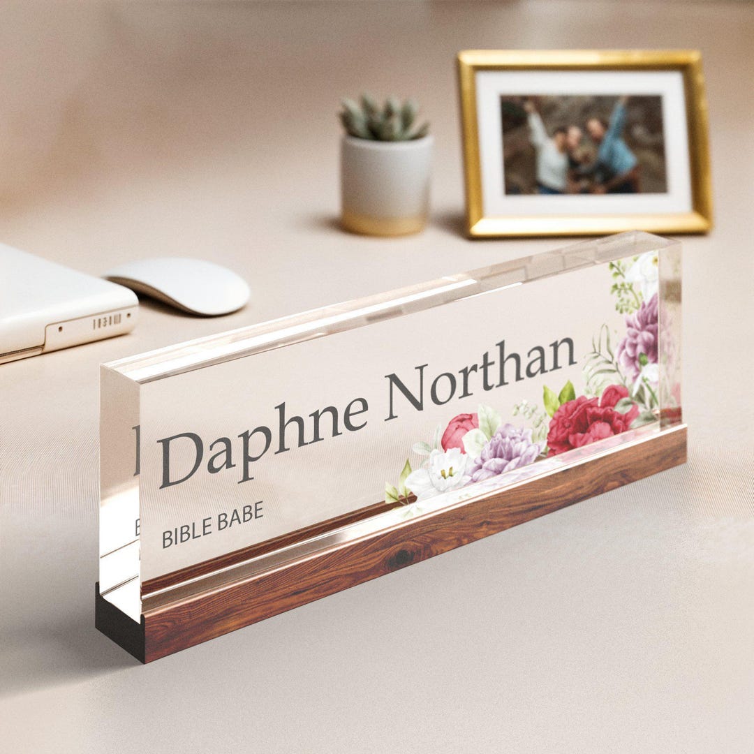 Floral Desk Plaque, Acrylic Name Plate for Desk, Teacher Name Plate ...