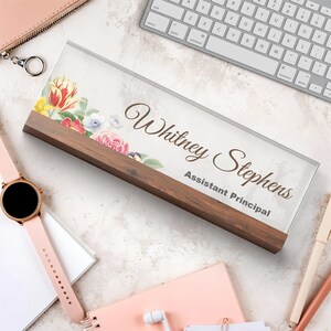 Custom Watercolor Floral Acrylic Desk Name, Custom Desk Name Plate ...