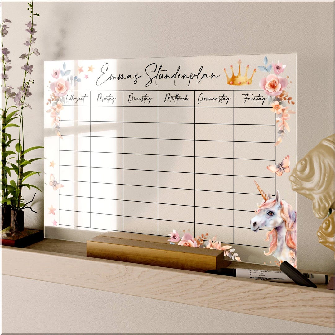 Floral Acrylic Glass Planner, Personalized Timetable With Stand, Weekly ...