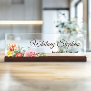 Custom Watercolor Floral Acrylic Desk Name, Custom Desk Name Plate ...