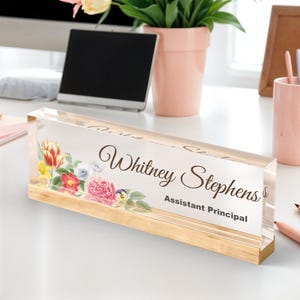 Custom Watercolor Floral Acrylic Desk Name, Custom Desk Name Plate ...
