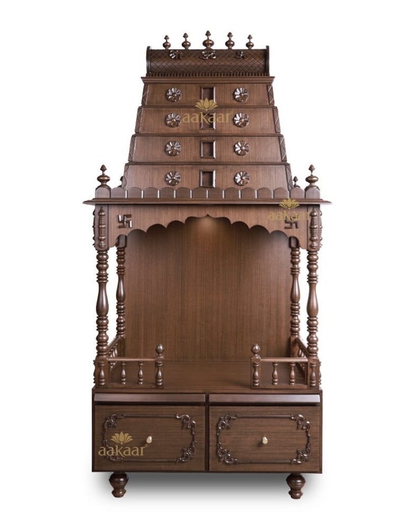Handcrafted South Indian Pooja Mandir: Wooden Hindu Temple With Drawers ...