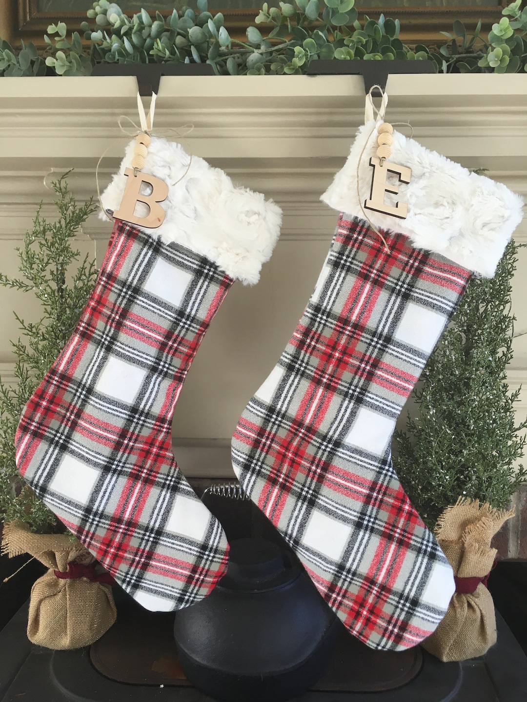 Personalized Christmas Stockings, Plaid Flannel Stockings, Reversible ...
