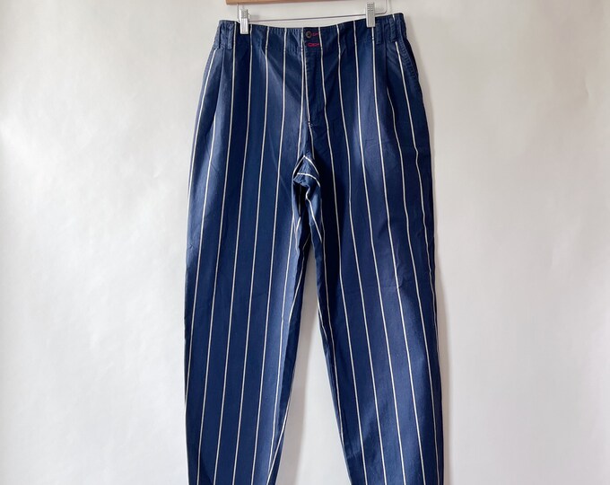 90s Style Vintage Liz Stripe Blue Pants - Etsy
