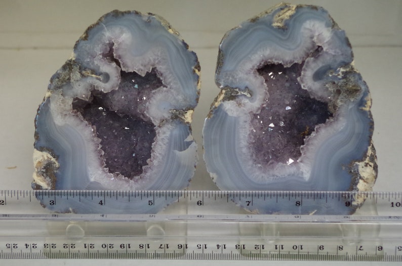 A Uniquely Shaped Polished Matching Geode Pair Filled With Amethyst ...