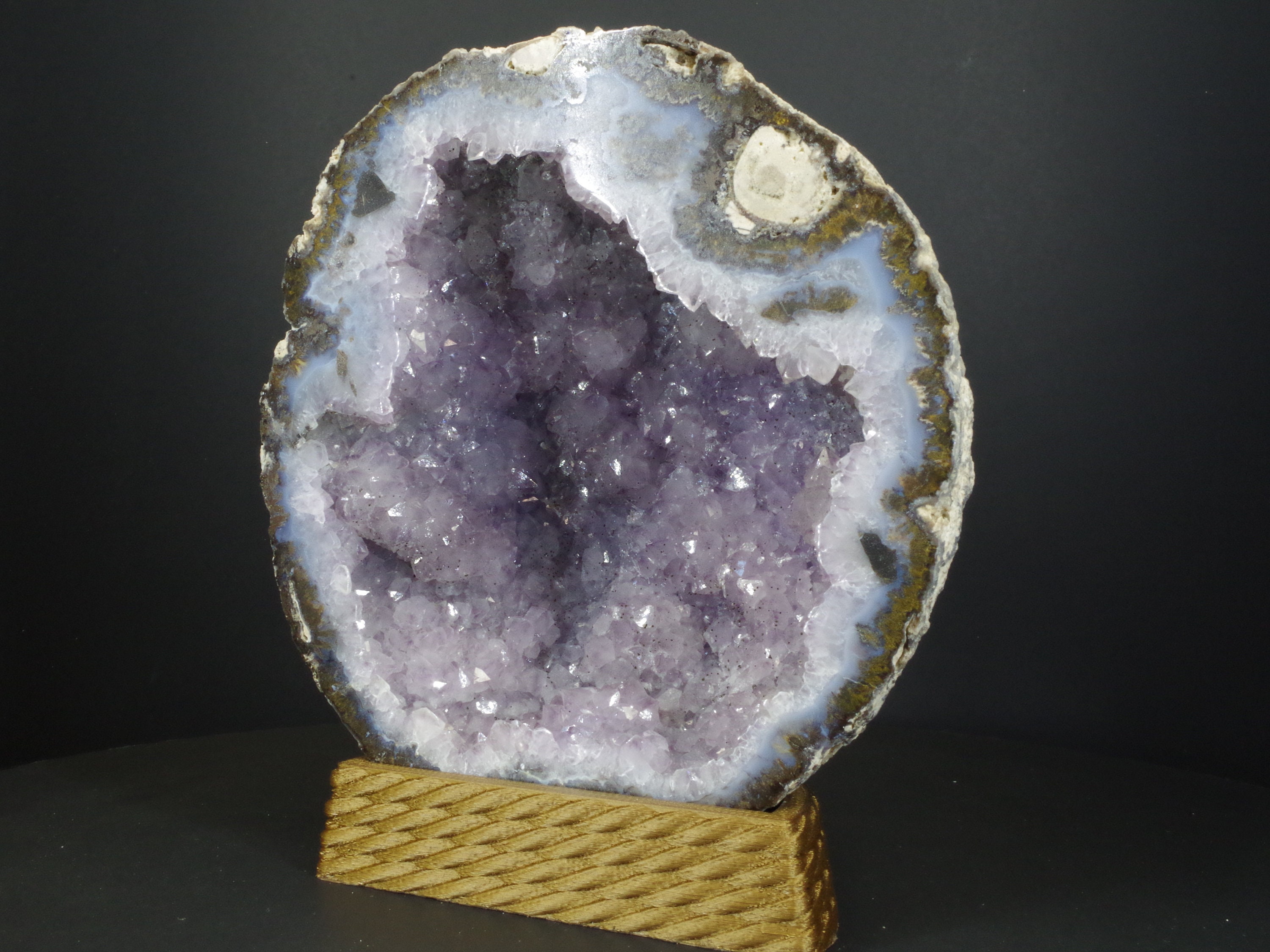 A Polished Matching Geode Pair Filled With Amethyst and Todorokite ...