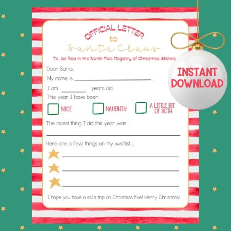 Official Letter to Santa Claus, Printable Letter to Santa, Instant ...