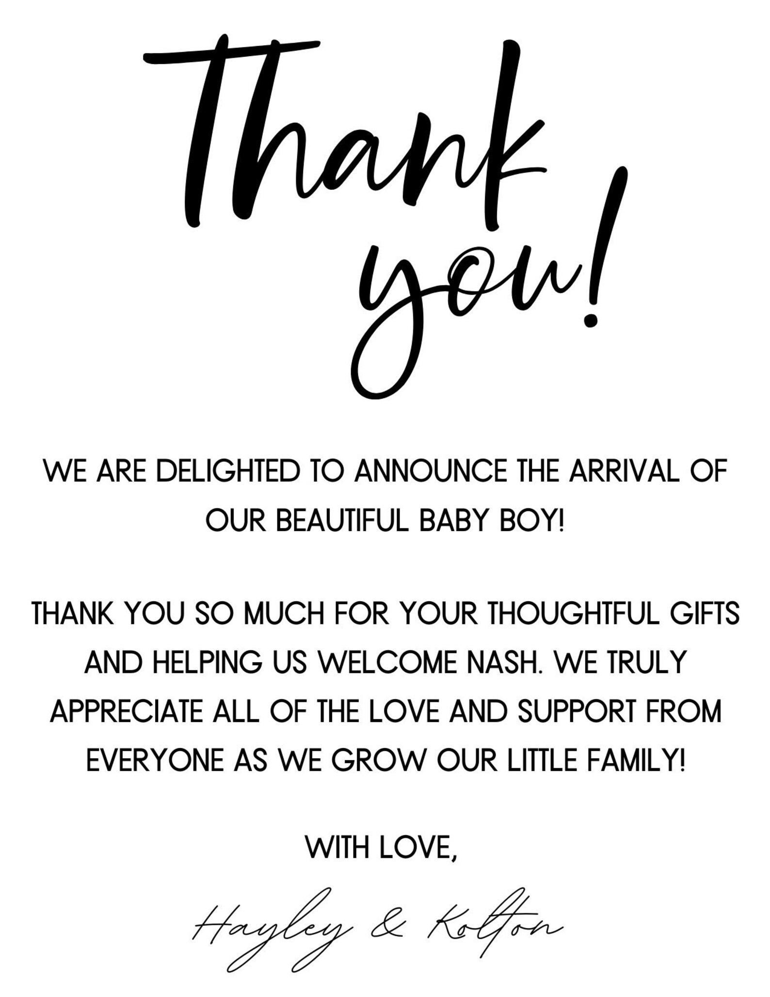 Photo Thank You Card, Birth Announcement, Birth Announcement Thank You ...