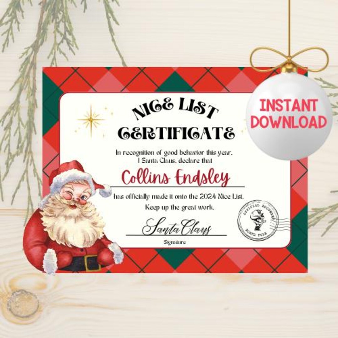 Nice List Certificate, Editable Nice List Certificate, Nice List From ...