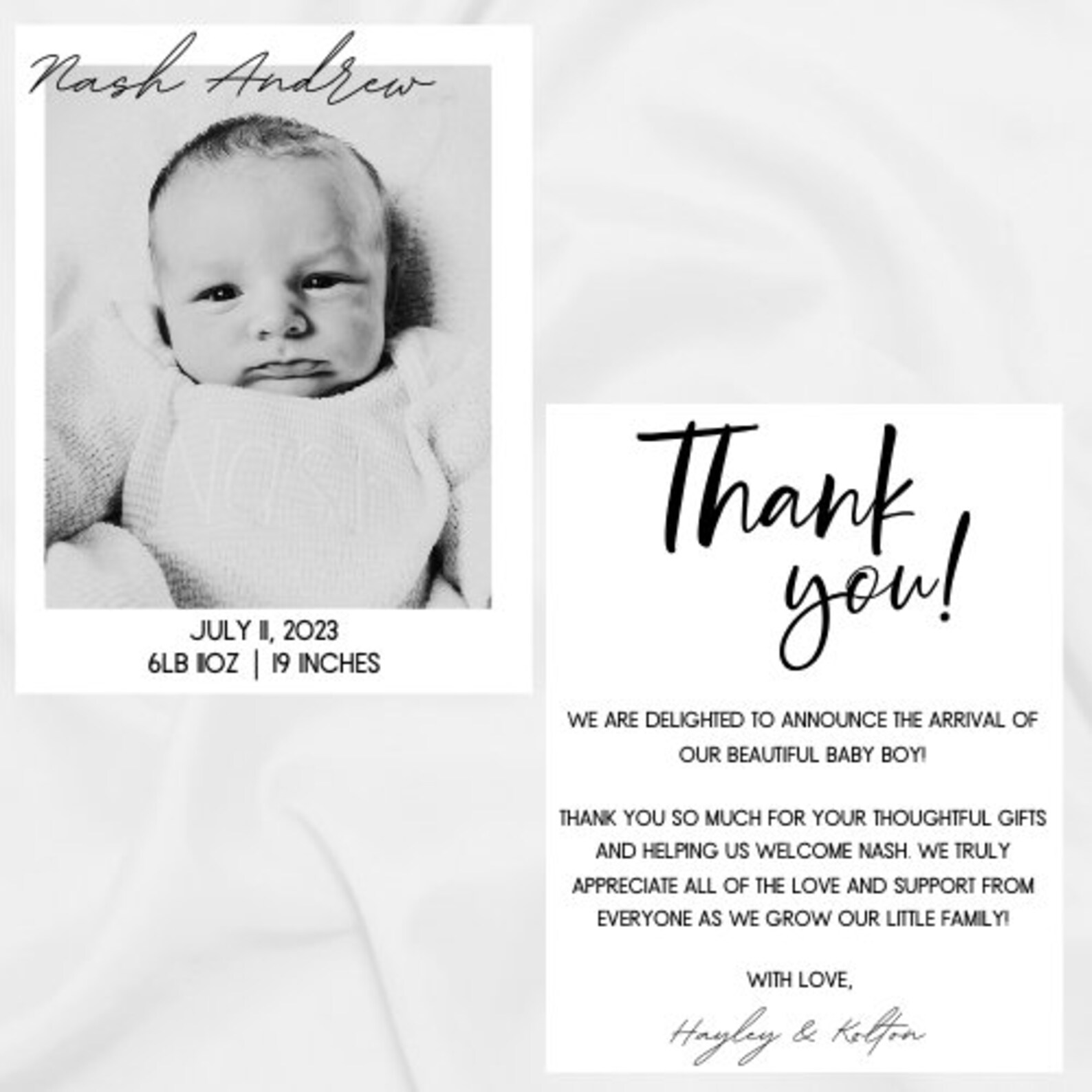 Photo Thank You Card, Birth Announcement, Birth Announcement Thank You ...