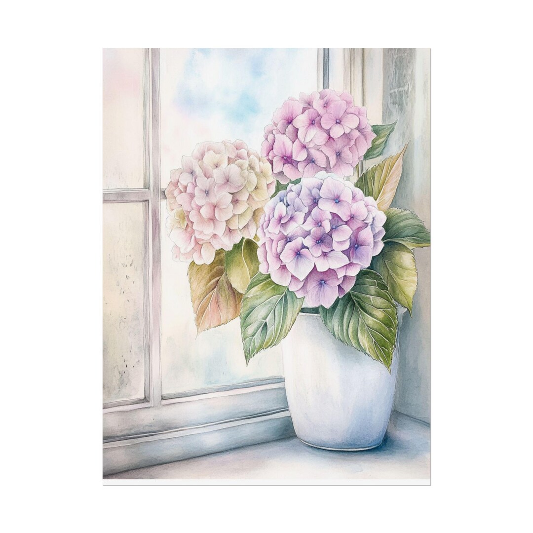 Hydrangea Floral Art Poster - Botanical Home Decor - Etsy