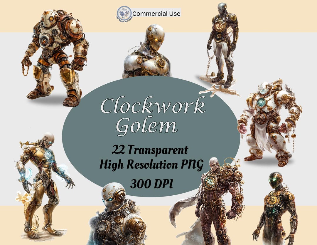 22-pack Clockwork Golem Clipart – Steampunk & Fantasy Mechanical ...