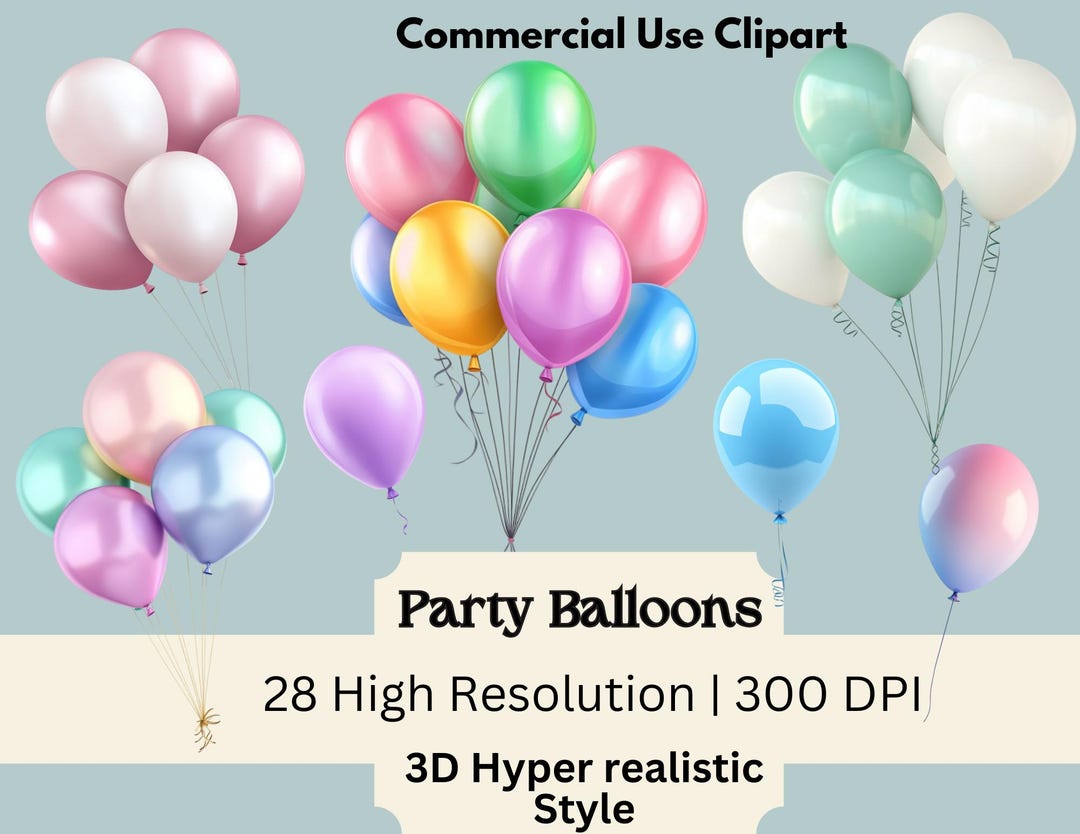 28-pack Hyper-realistic Party Balloon Clipart – Single & Clustered ...