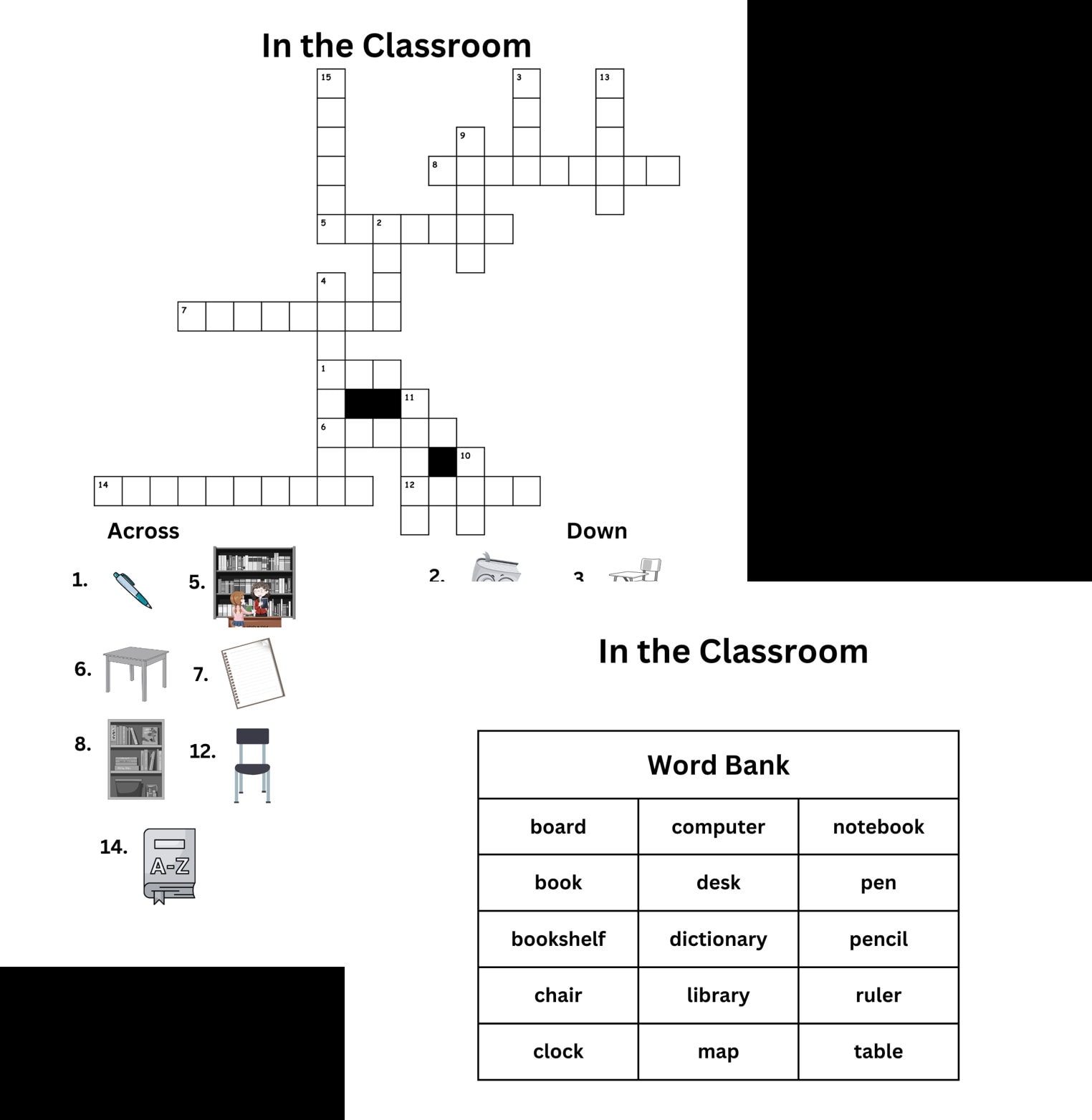 Classroom Objects Crossword - Etsy
