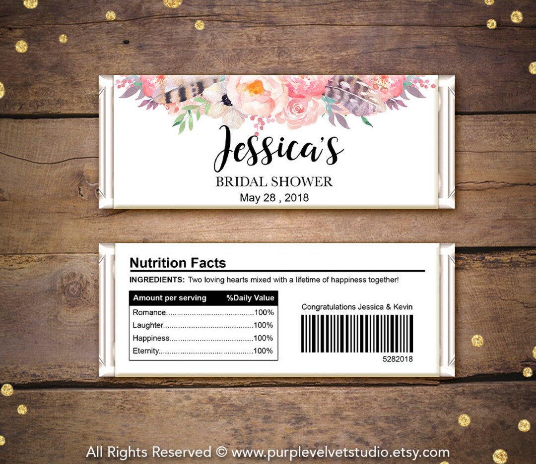Printable Chocolate Bar Wrapper Bohemian Bridal Shower Boho Candy Label ...
